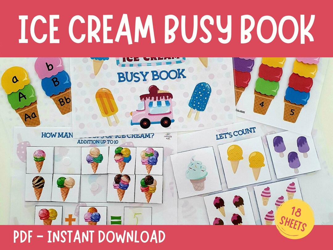 ICE CREAM Printable Busy Book, Summer Busy Book, Preschool & Toddler ...