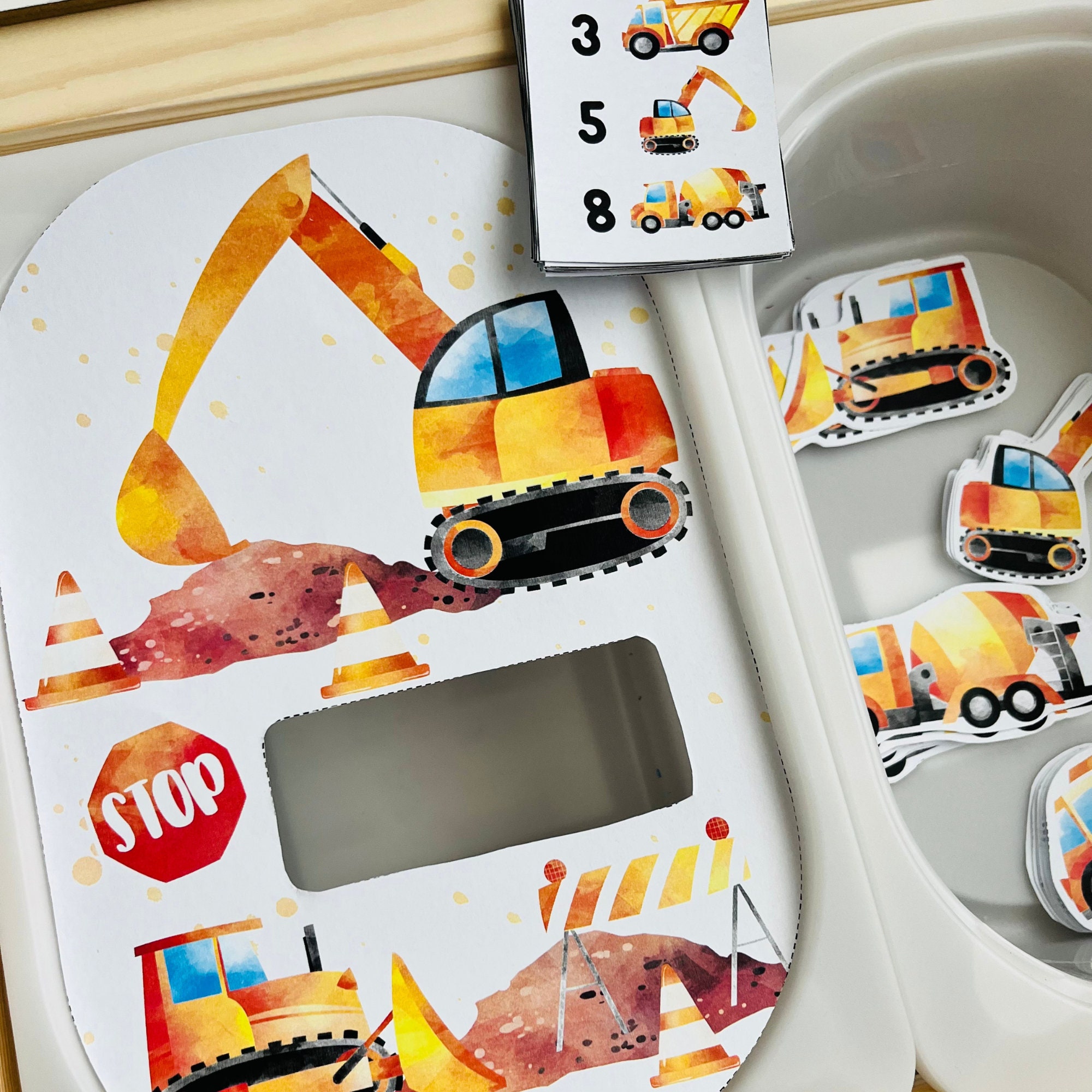 Construction Vehicles Counting Flisat Insert, Toddler Pretend Play ...