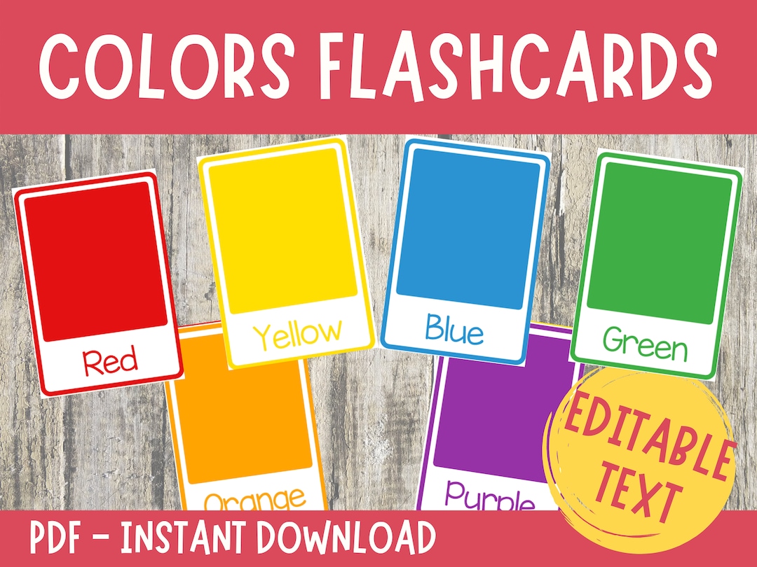 EDITABLE Colors Flashcards, Preschool Flash Cards, Colours Cards ...