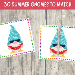 Summer Gnomes Matching Game for Kids, Summer Matching Activity, Summer ...