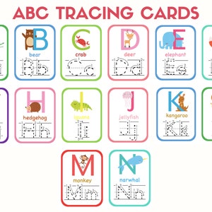 Alphabet Tracing Printable Flashcards, ABC Flashcards, Handwriting ...
