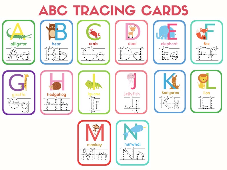 Alphabet Tracing Printable Flashcards ABC Flashcards - Etsy