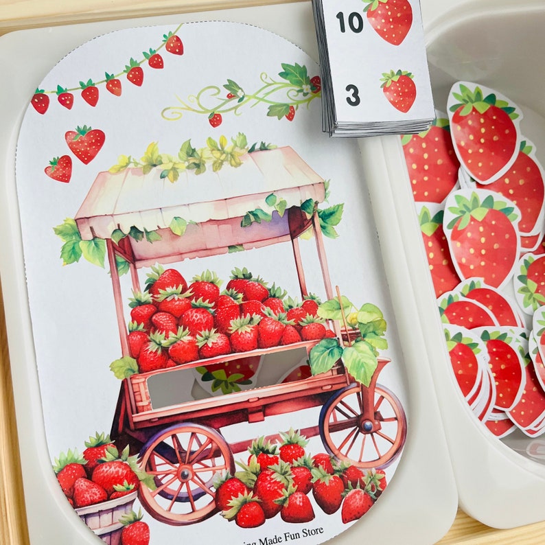 Strawberry Count and Sort Flisat Insert, Preschool Learning (digital ...
