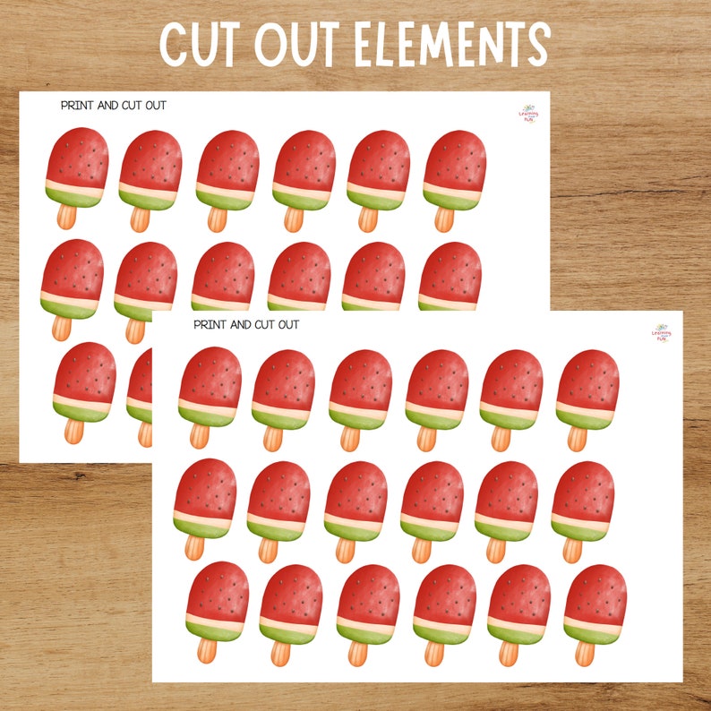 Watermelon Ice Cream Counting Flisat Insert, Preschool Sensory Play ...