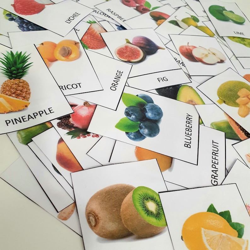 Real Fruits Flash Cards: Montessori Three-part Cards (digital Download ...