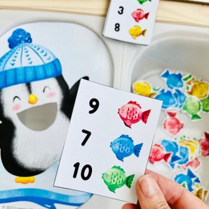 Feed the Penguin Counting Flisat Insert, Preschool Learning (digital ...