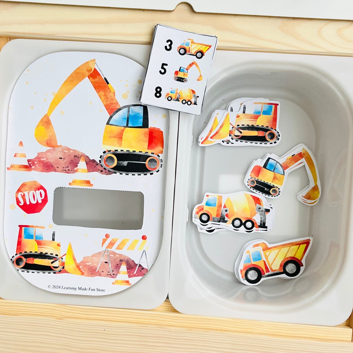 Construction Vehicles Counting Flisat Insert, Toddler Pretend Play ...