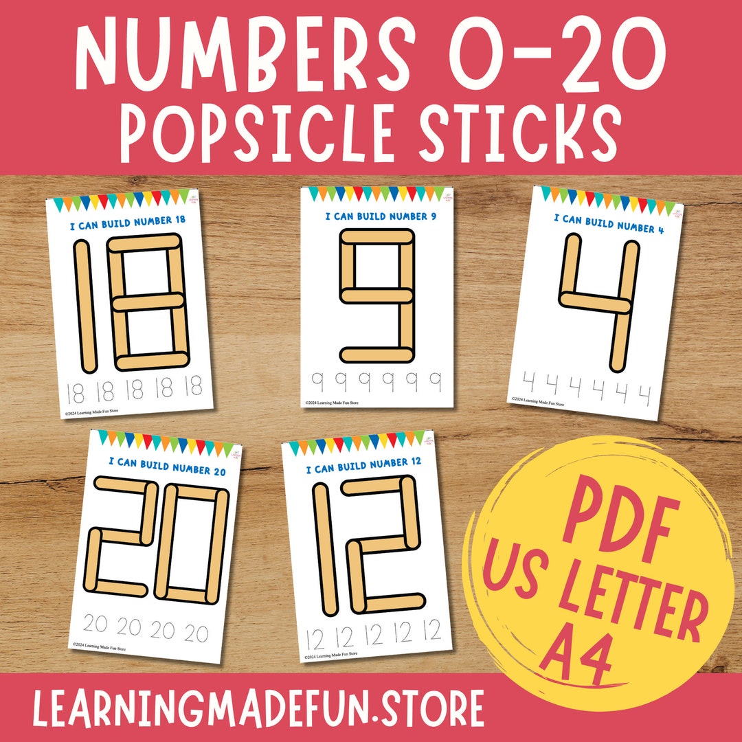 Popsicle Stick Numbers Formation Flashcards, Learning Numbers, Trace ...