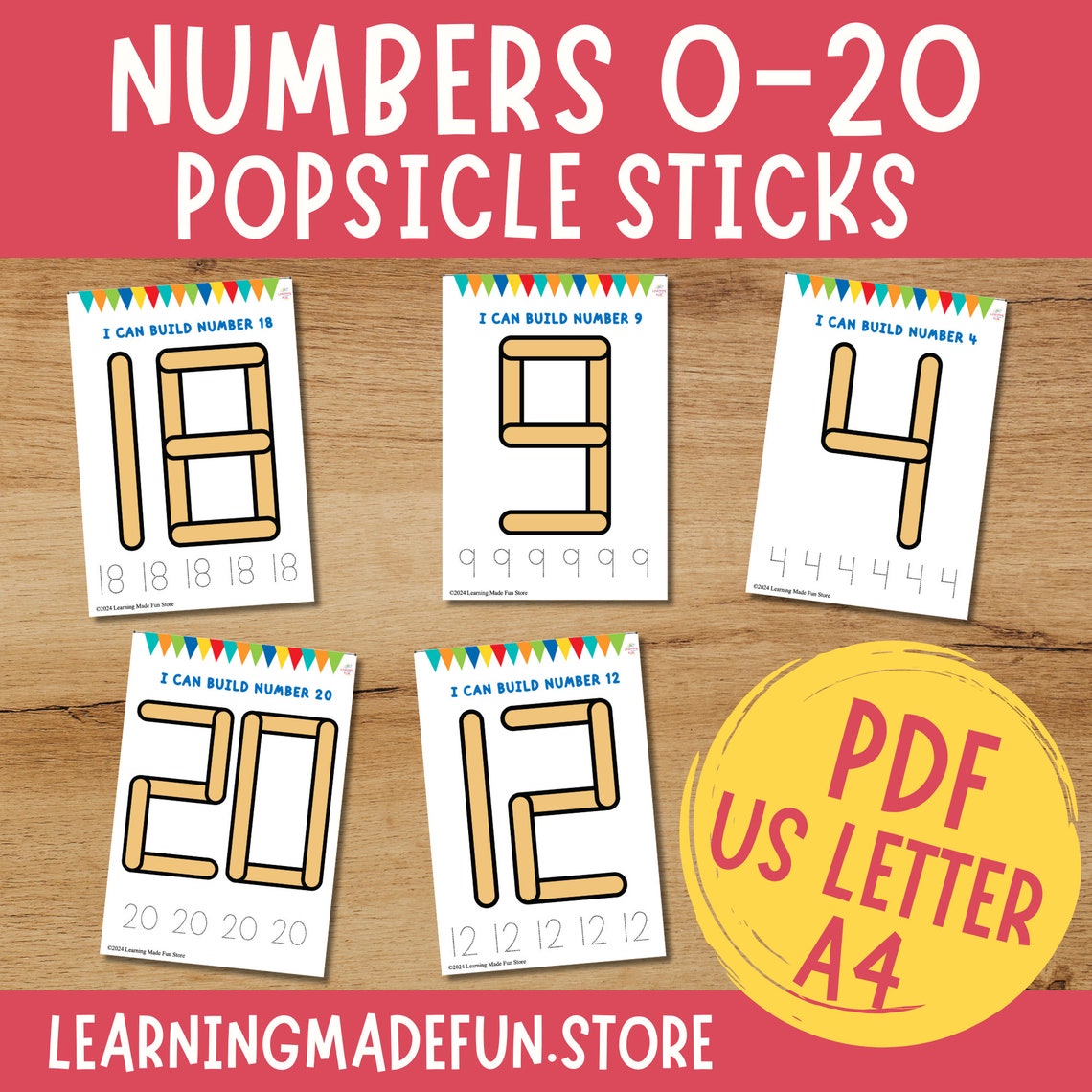 Popsicle Stick Number Formation Flashcards: Math Learning (PDF) - Etsy
