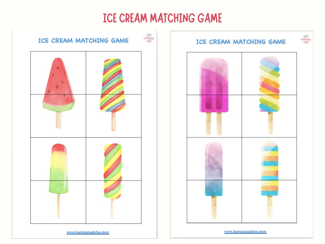 Ice Cream Matching Game for Kids Ice Cream Matching Activity - Etsy