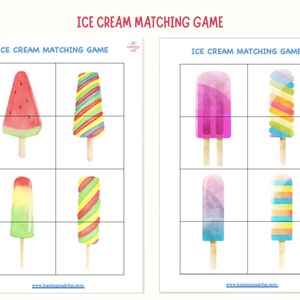 Ice Cream Matching Game for Kids, Ice Cream Matching Activity, Summer ...