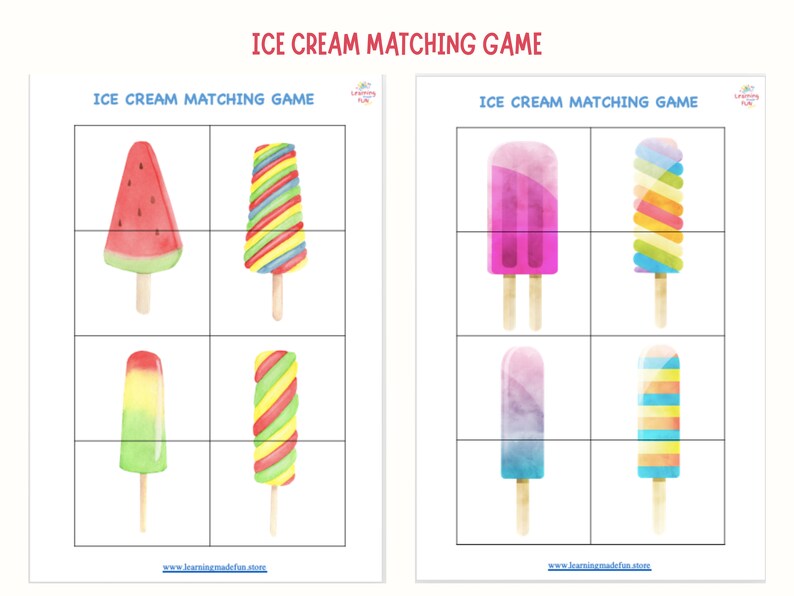 Ice Cream Matching Game for Kids Ice Cream Matching Activity - Etsy