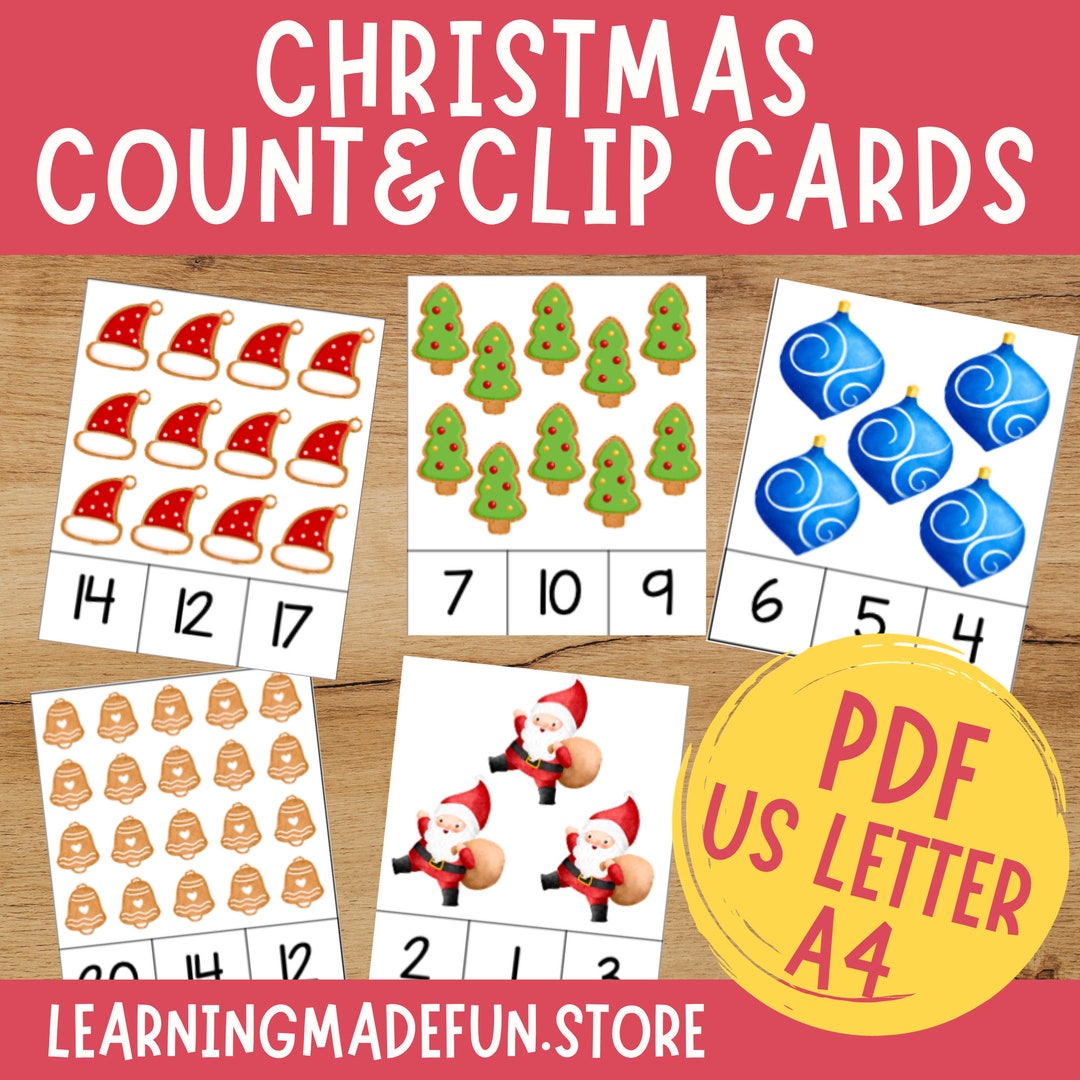 Christmas Count Clip Cards, Numbers 1-20 Count Activity, Montessori ...