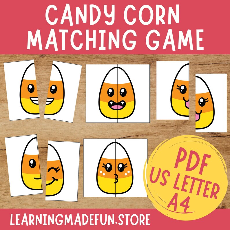 Candy Corn Matching Game for Kids, Halloweenmatching Activity, Animals ...