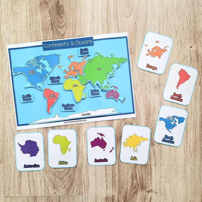 Continents Matching Activity World Map Printable Continents - Etsy Canada