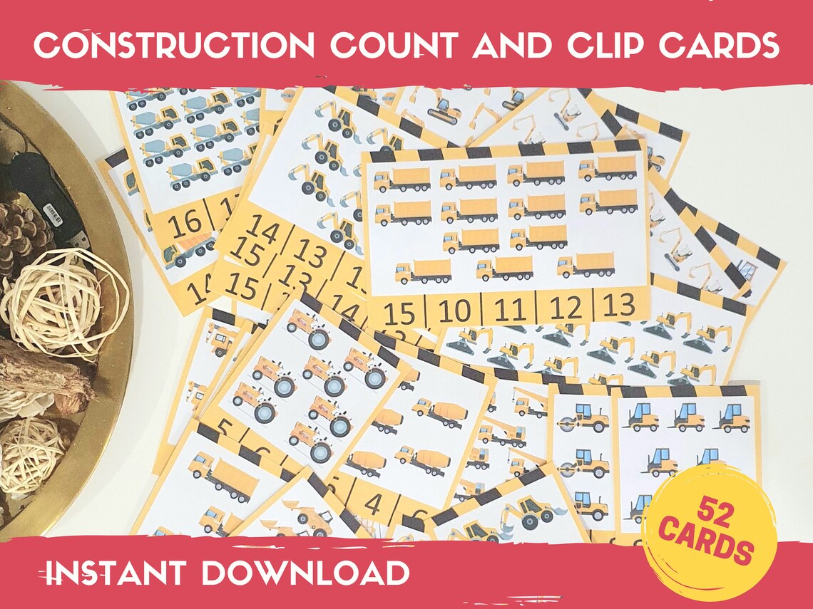 Construction Count Clip Cards Numbers 1-20 Count and Clip - Etsy