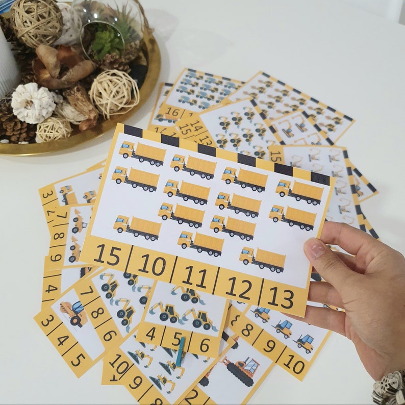 Construction Count Clip Cards Numbers 1-20 Count and Clip | Etsy