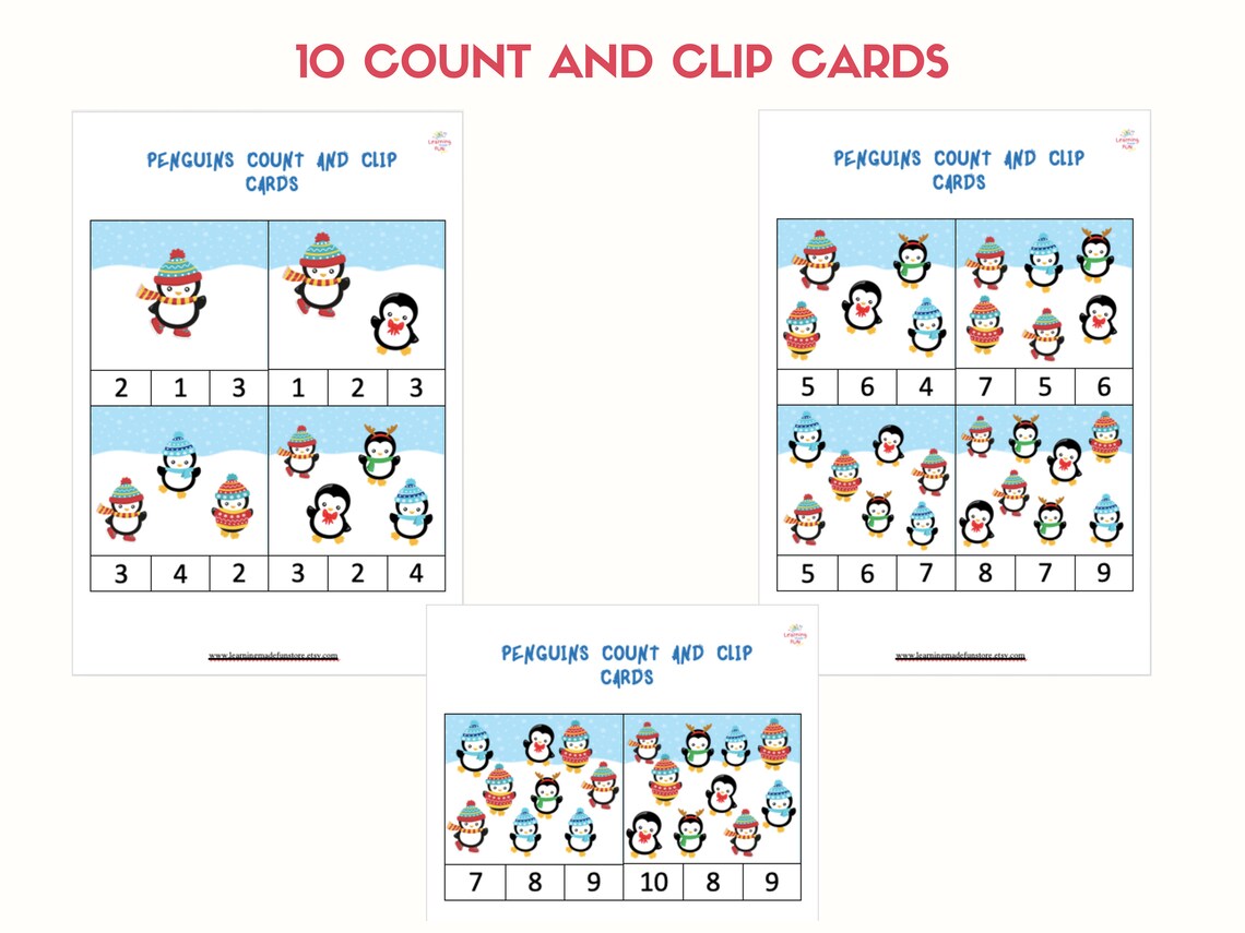 Penguins Count Clip Cards Numbers 1-10 Count and Clip | Etsy