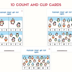 Penguins Count Clip Cards, Numbers 1-10 Count and Clip Activity ...