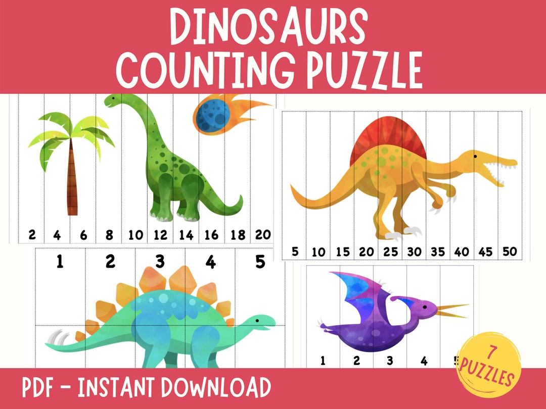 Dinosaur Skip Counting Puzzles: Numbers by 2s, 5s, 10s (PDF) - Etsy