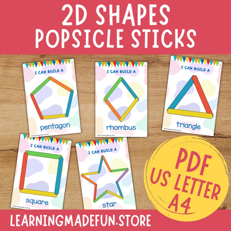 Popsicle Sticks Shapes Activity Game for Toddlers Montessori Printable ...