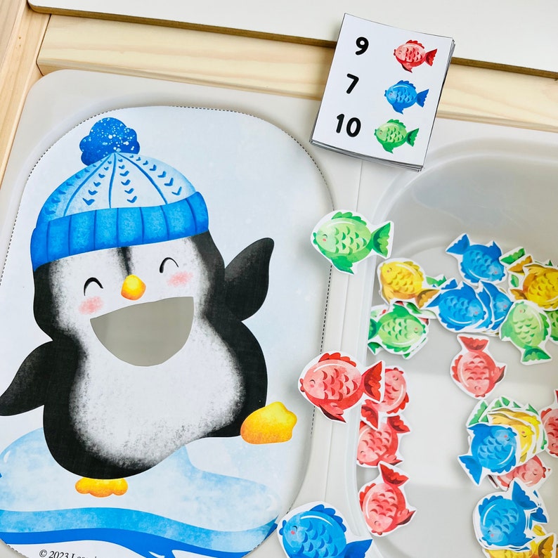 Feed the Penguin Counting Flisat Insert, Preschool Learning (digital ...