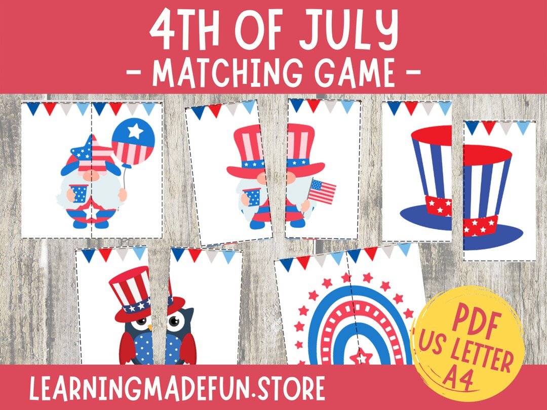 4th of July Matching Game for Kids, Summer Matching Activity, USA ...