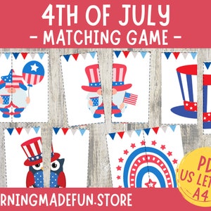 4th of July Matching Game for Kids, Summer Matching Activity, USA ...