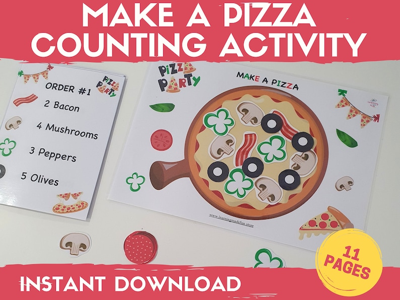 Pizza Counting Preschool Worksheets Printable Pretend | Etsy