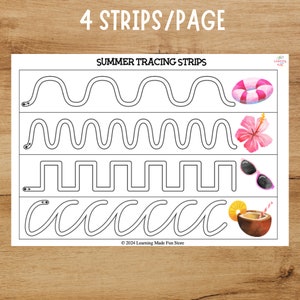 Summer Tracing Practice, Tracing Strips, Fine Motor Skills, Preschool ...