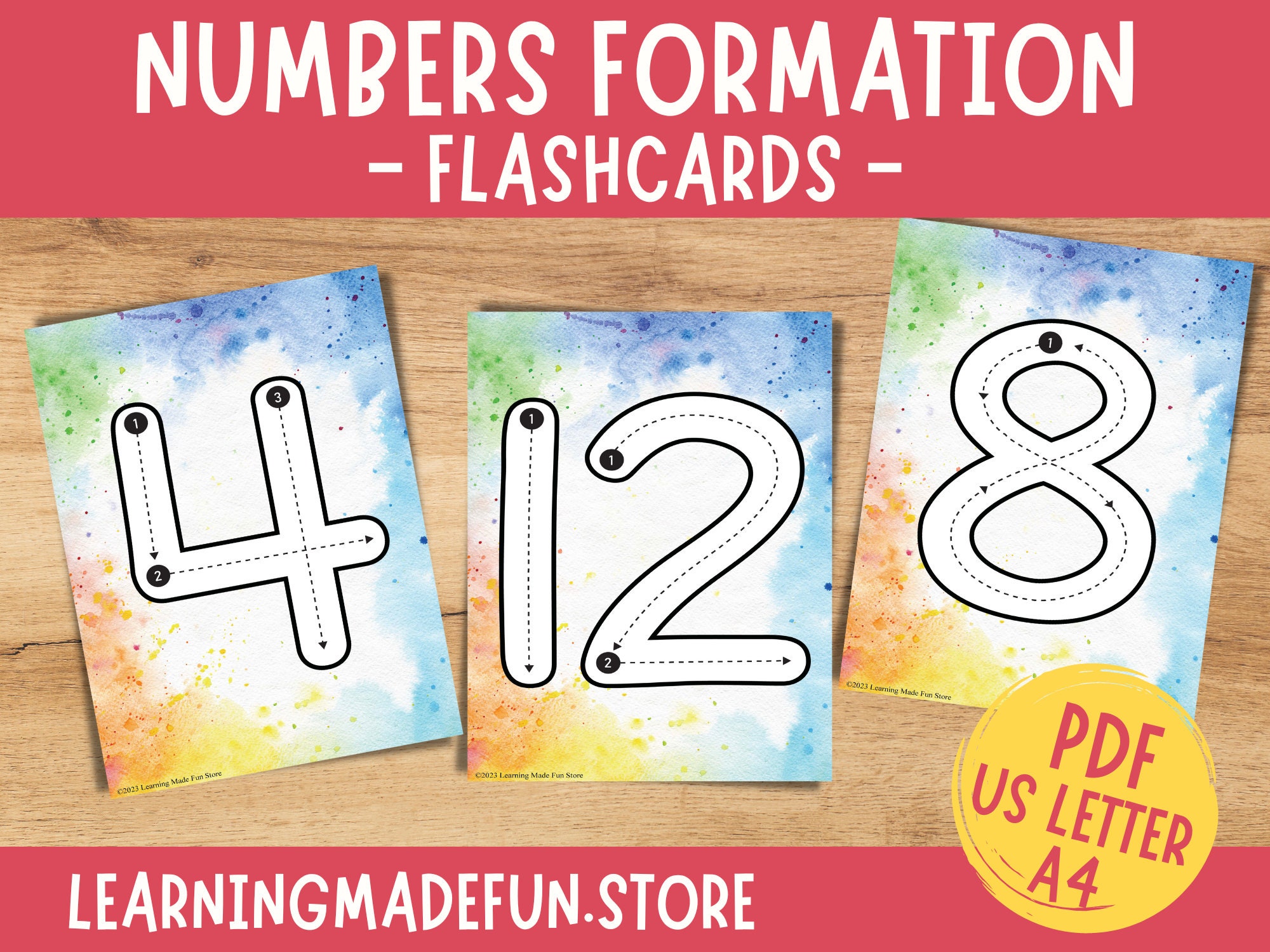 Numbers Formation Flash Cards: Tracing for Preschool (digital Download ...