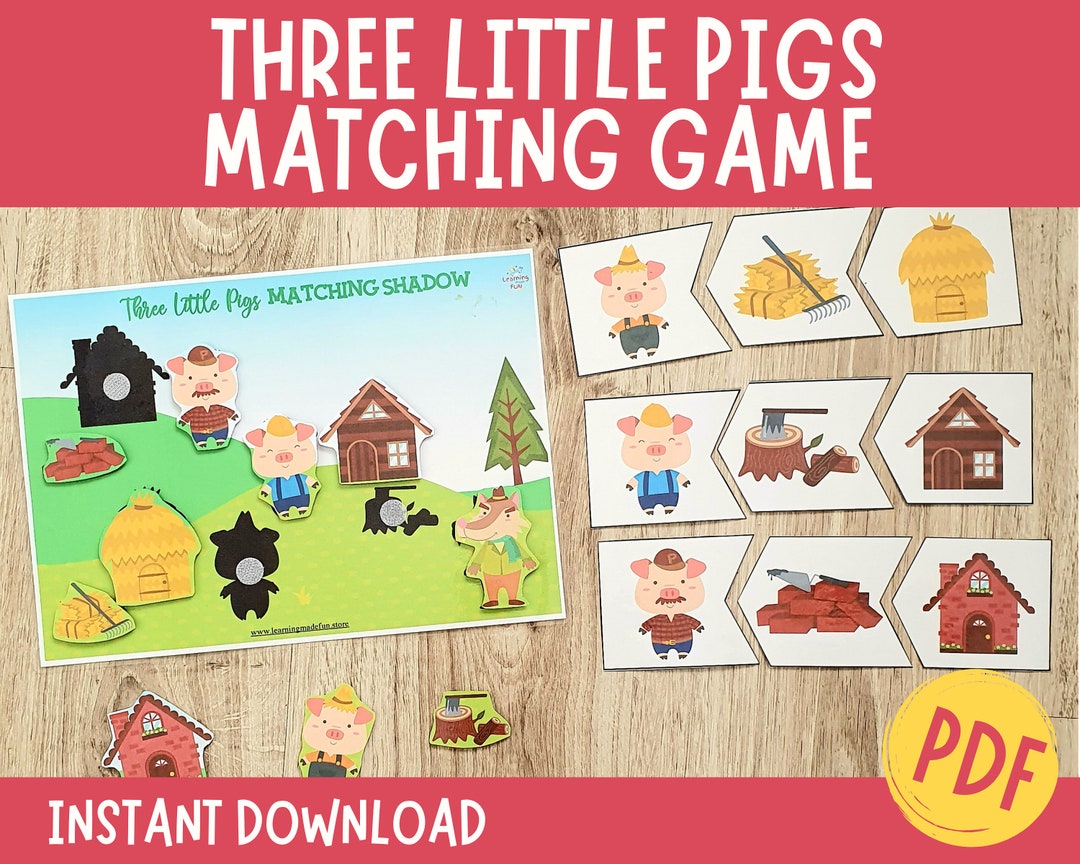 Three Little Pigs Matching Game: Toddler Learning Activity (PDF) - Etsy