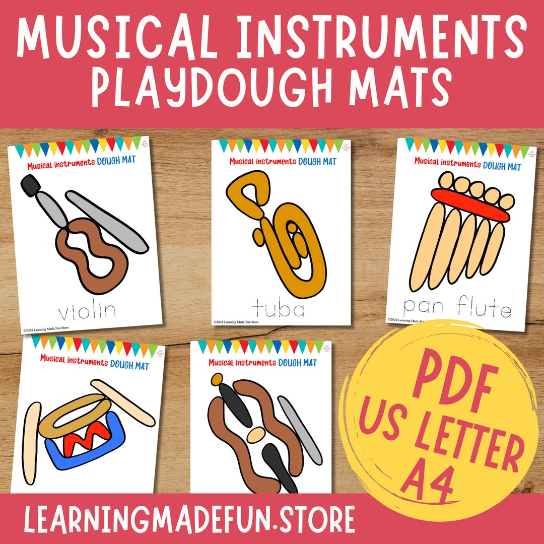 Musical Instruments Play Dough Mats, Printable Play Doh Toddler ...