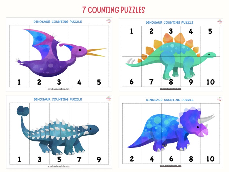 Dinosaur Skip Counting Puzzles: Numbers by 2s, 5s, 10s (PDF) - Etsy