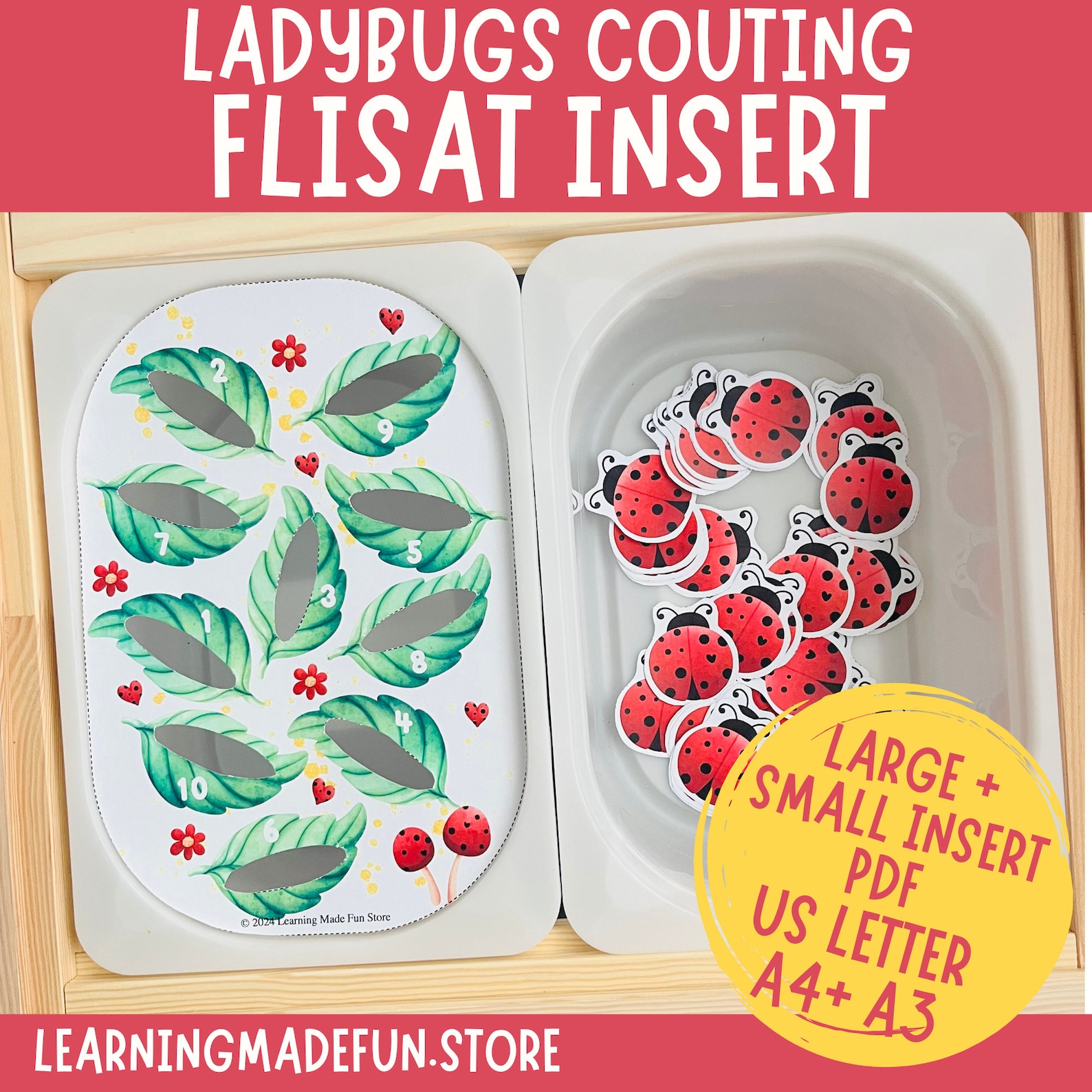 Ladybug Counting Flisat Insert, Preschool Sensory Play (digital ...