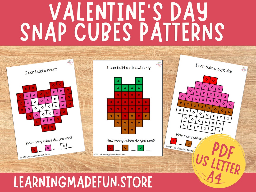 Valentine's Day Snap Cubes: Preschool Math Task Cards (digital Download ...
