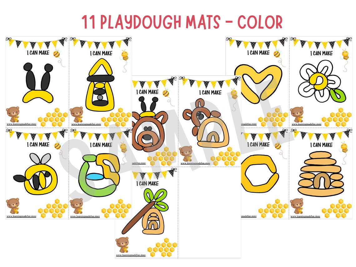 Bear Play Dough Mats Fine Motor Skills Visual Cards Bee Play - Etsy