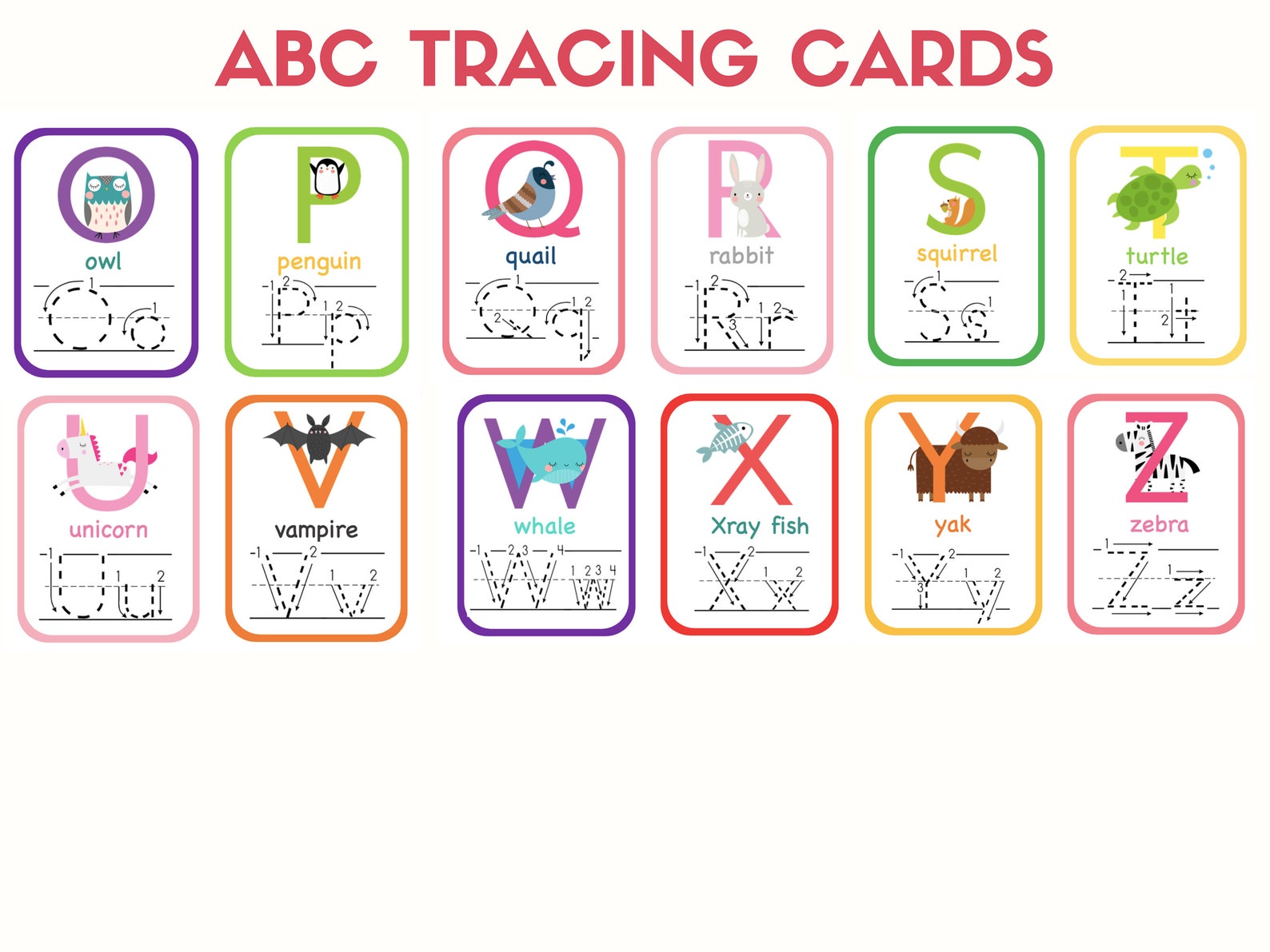 Alphabet Tracing Printable Flashcards ABC Flashcards - Etsy