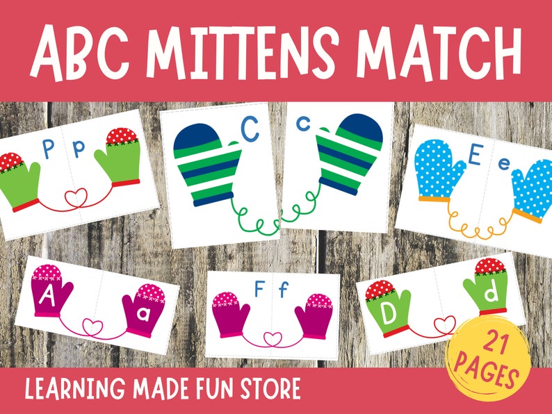 ABC Matching Game Winter Alphabet Mittens Matching Activity - Etsy