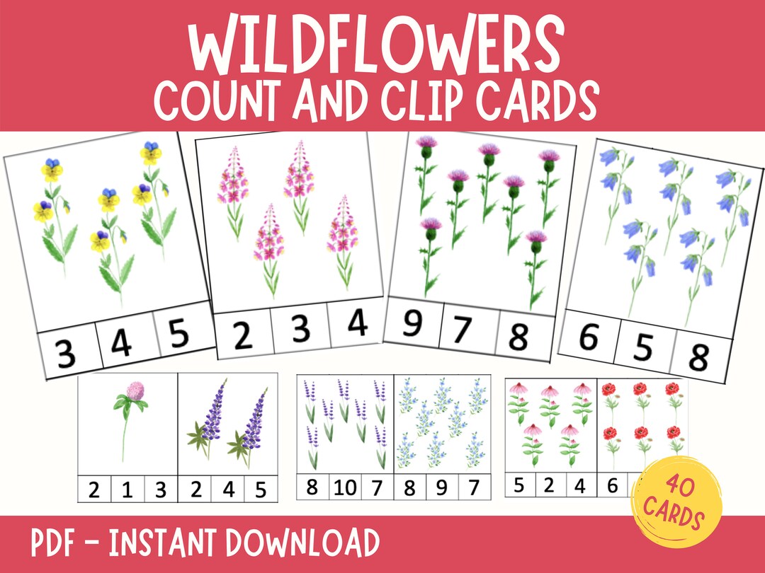 Wildflowers Counting Clip Cards: Montessori Numbers 1-10 (digital ...
