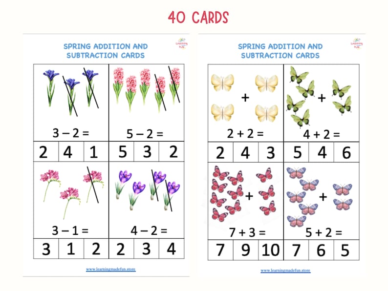 Spring Math Activities Montessori Flashcards Addition - Etsy