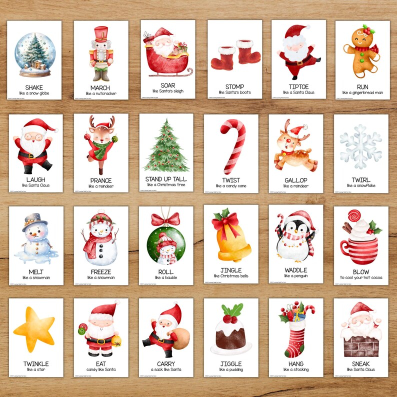 Christmas Movement Cards Printable | Gross Motor Holiday Activity for ...