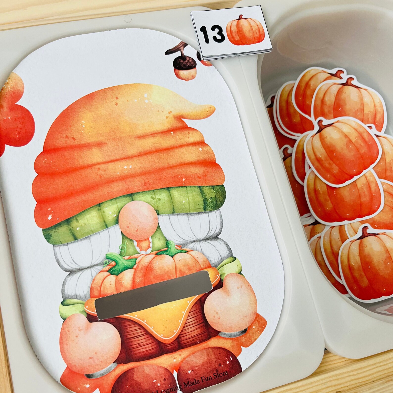 Gnome Pumpkins Counting Flisat Insert, Preschool Printable (digital ...