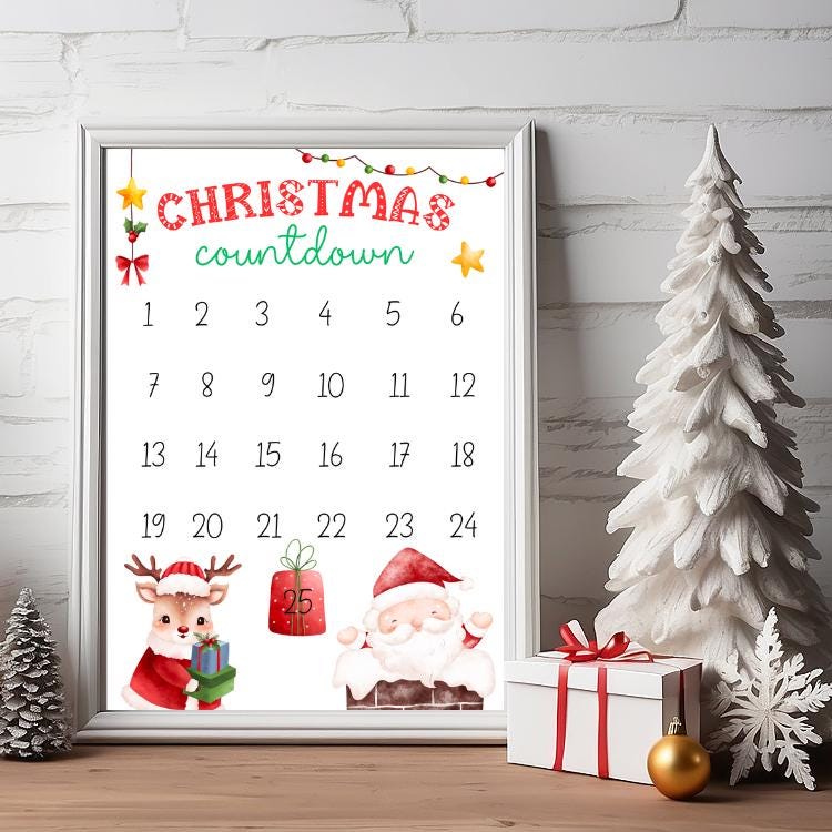 Christmas Countdown Poster Printable | Holiday Advent Calendar for Kids ...
