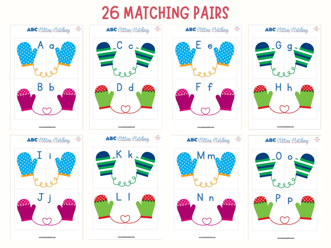 Alphabet Matching Game Uppercase Lowercase Match ABC Mittens - Etsy