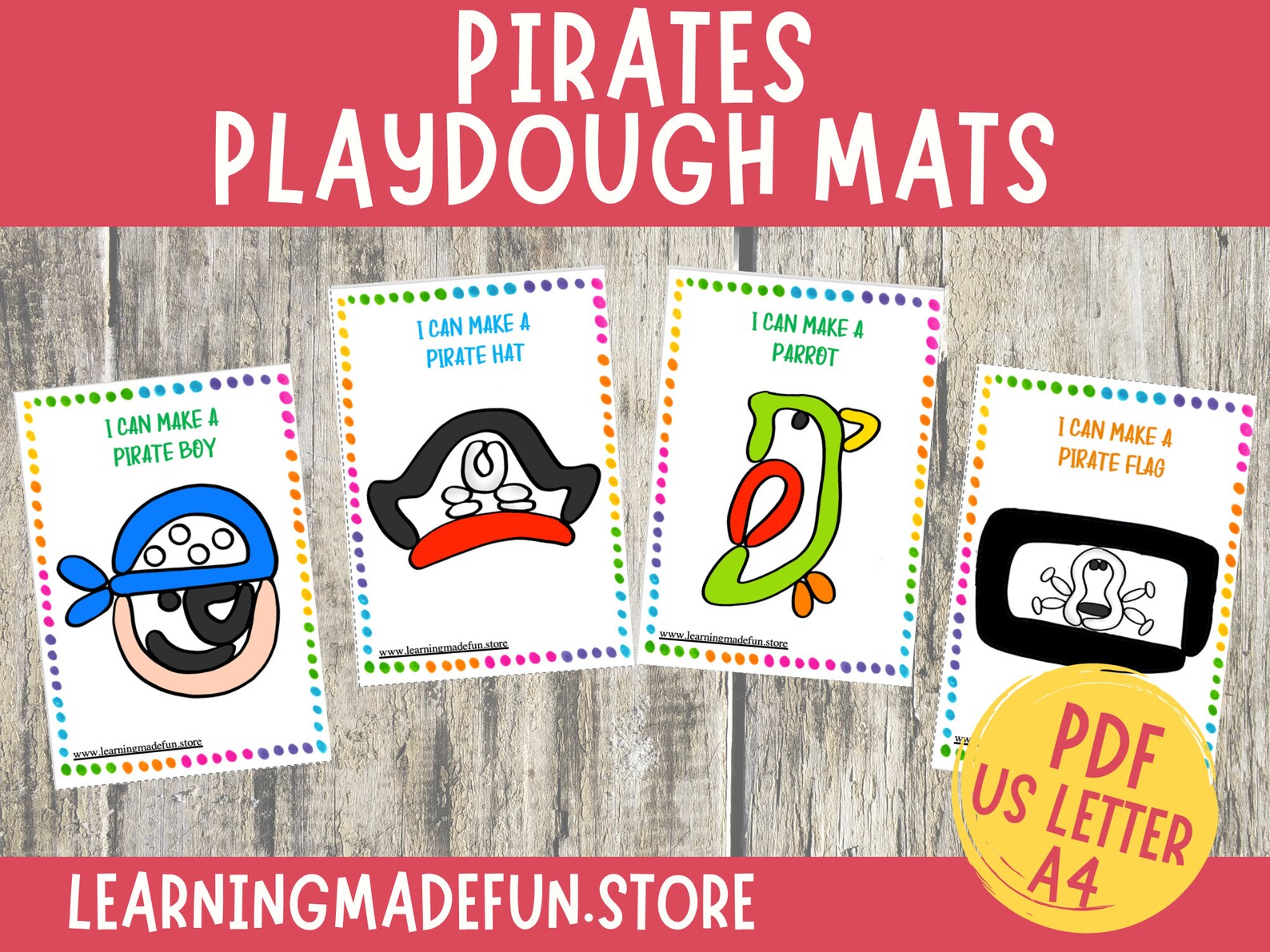 Pirates Play Dough Mats Fine Motor Skills Visual Cards Play - Etsy