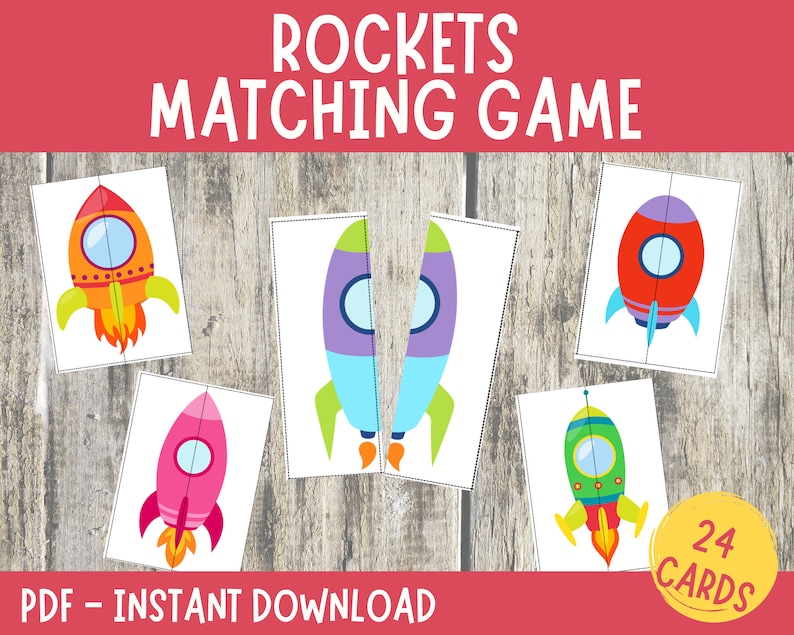 Space Rocket Matching Game: Preschool Learning Activity (digital ...