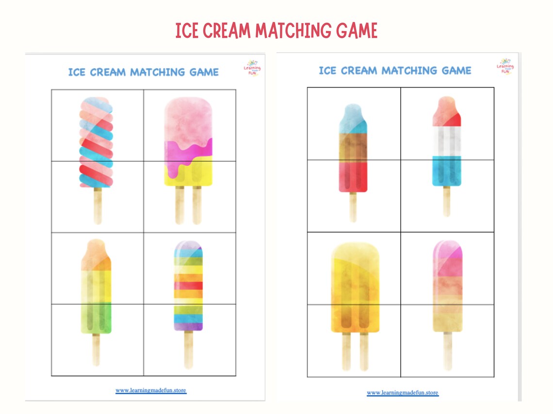 Ice Cream Matching Game for Kids Ice Cream Matching Activity - Etsy