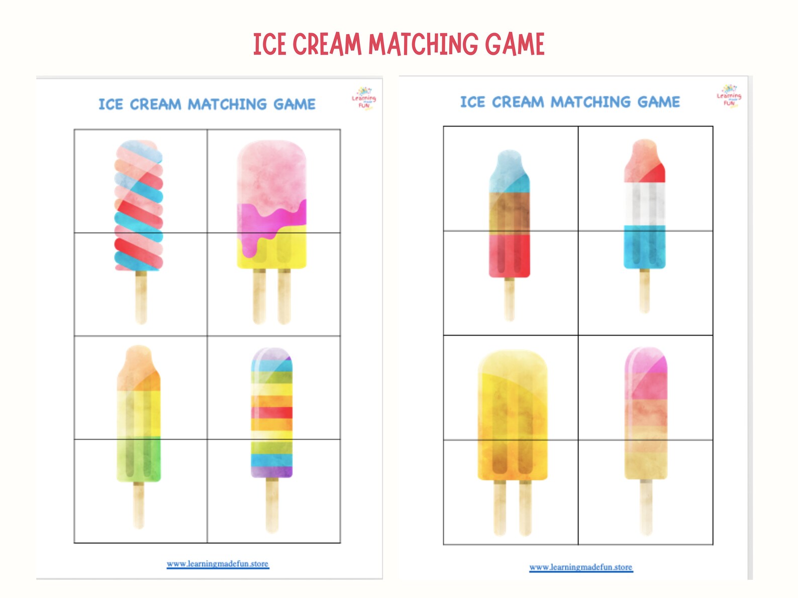 Ice Cream Matching Game for Kids Ice Cream Matching Activity - Etsy