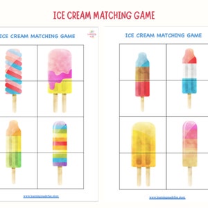 Ice Cream Matching Game for Kids, Ice Cream Matching Activity, Summer ...
